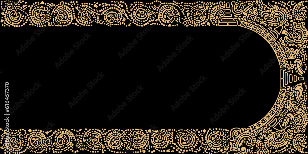 Frame, border of symbols, letters, masks and images of the ancient ...