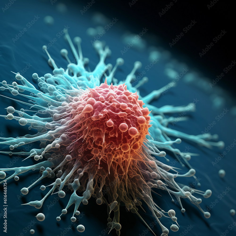 CANCER CELL generated with AI. Beautiful 3d image, microscopic focus. Perfect to use for you ...