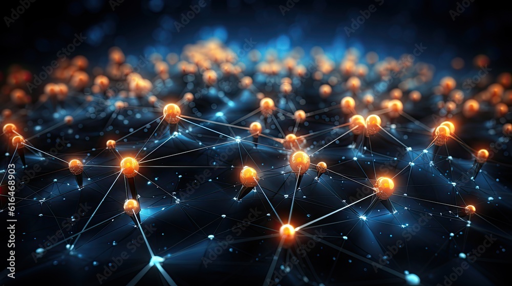 glowing geometric cluster of network nodes - illustration created using ...