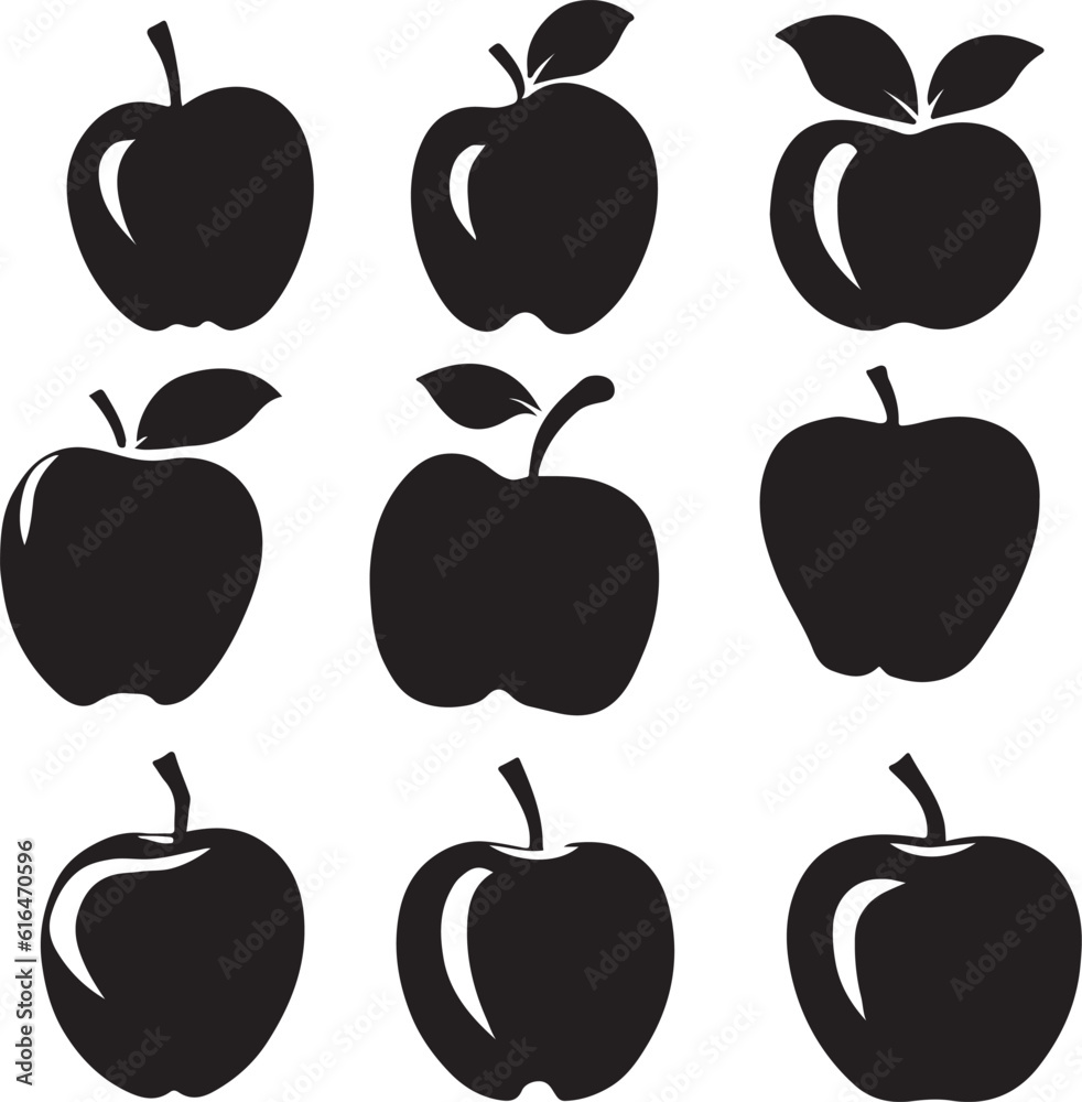 set of apples, Silhouette apple vector collection illustration isolated ...