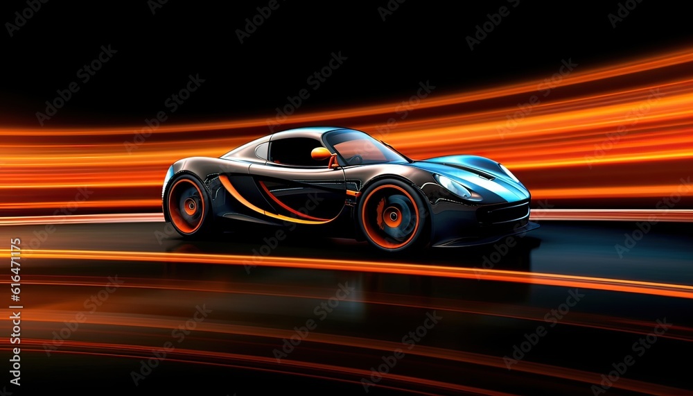 Generative AI illustration of a modern sports car racing through a dark ...