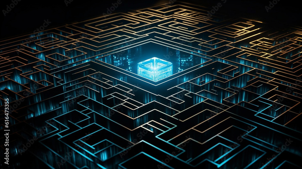 Futuristic digital maze glowing with neon lights, Generative AI Stock ...