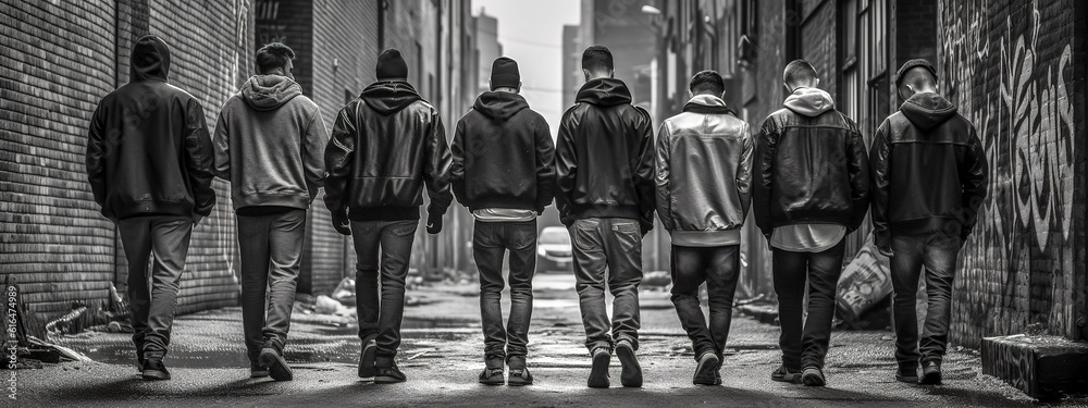 Photo child street gang, teenage kids in a city with a lot of crime ...