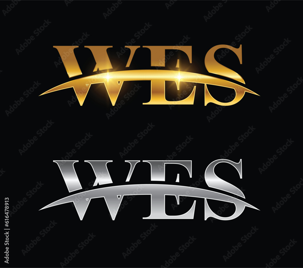 A vector illustration of Golden Monogram Initial Letters WES Logo in ...