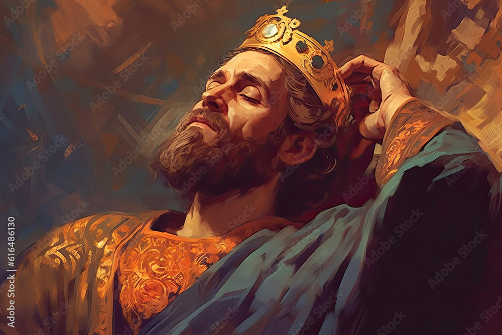King Solomon Biblical religious story wearing crown ,generated ai Stock ...