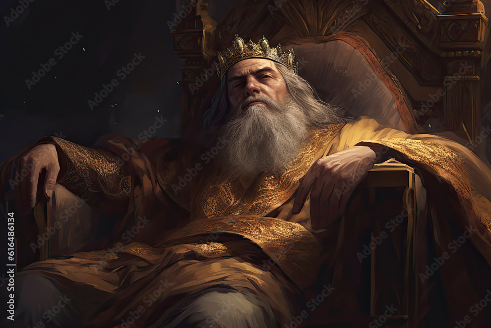 King Solomon Biblical religious story wearing crown ,generated ai Stock ...