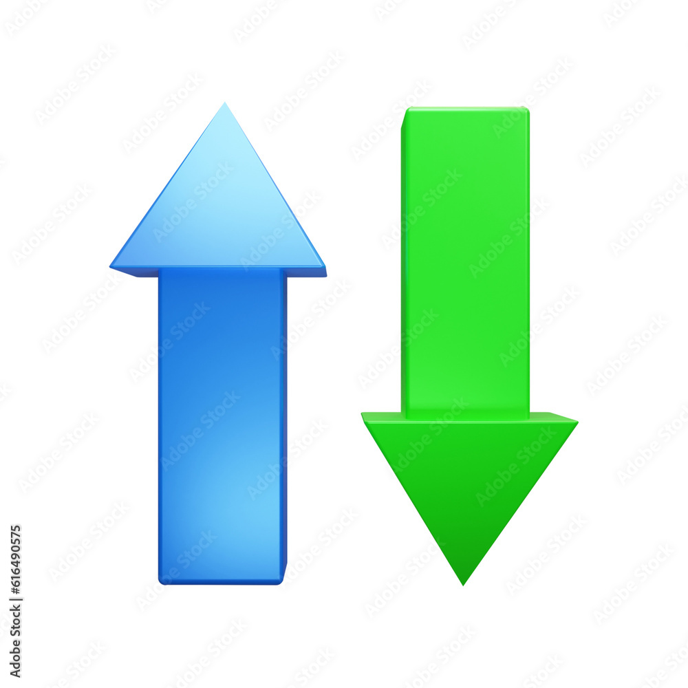 business growth up down sign ui icon 3d or 3d blue and green arrow ...