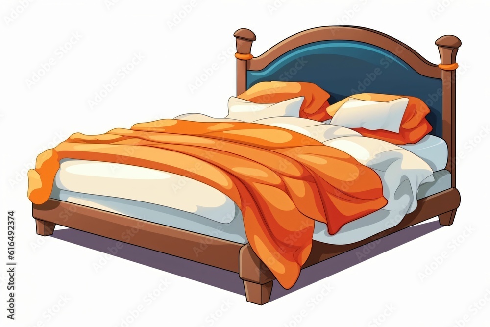 lit double avec table de chevet, dessin style bd, cartoon sur fond ...