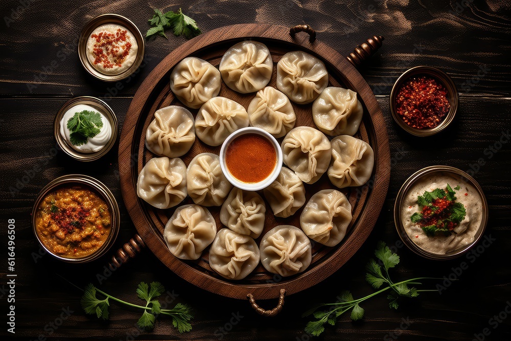 Indian/Nepalese Authentic Momos, Overhead food photograph for ...