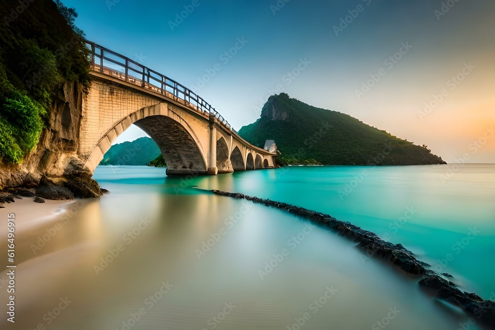 An iconic bridge with intricate architecture, spanning over a vibrant ...
