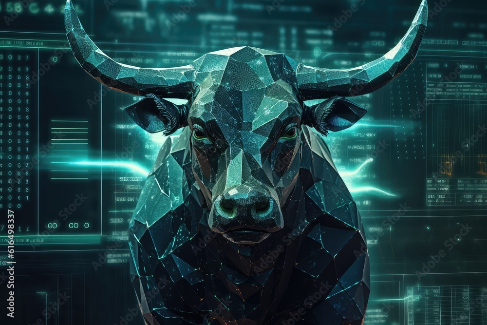 A bull stands proudly next to a chart, symbolizing strength and ...