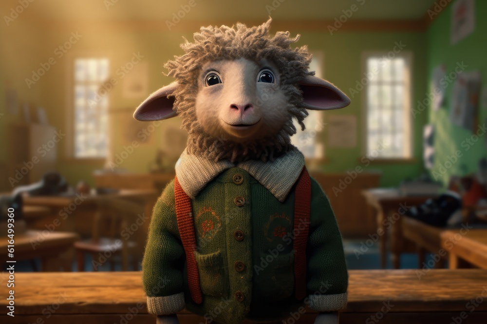 Cartoon style Sheep student in the classroom. Stock Illustration ...