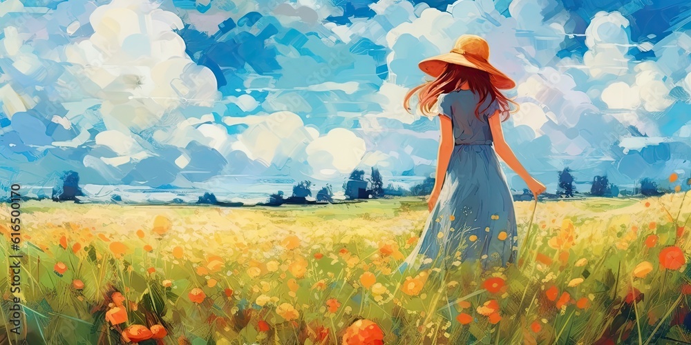 Anime impressionism with this stunning artwork. A picturesque grassy ...
