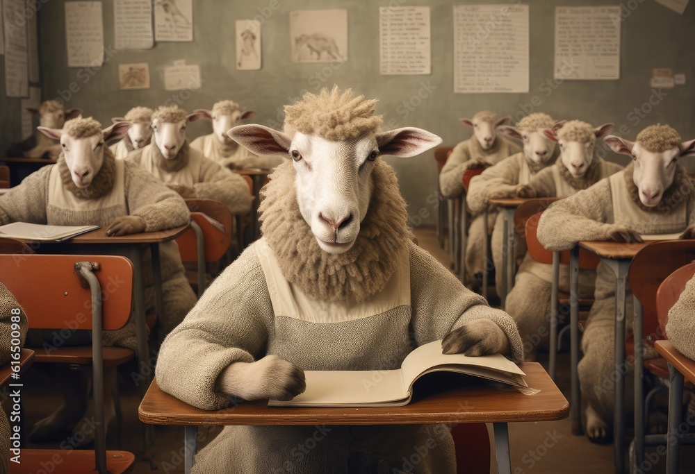 sheep in classroom Stock Illustration | Adobe Stock