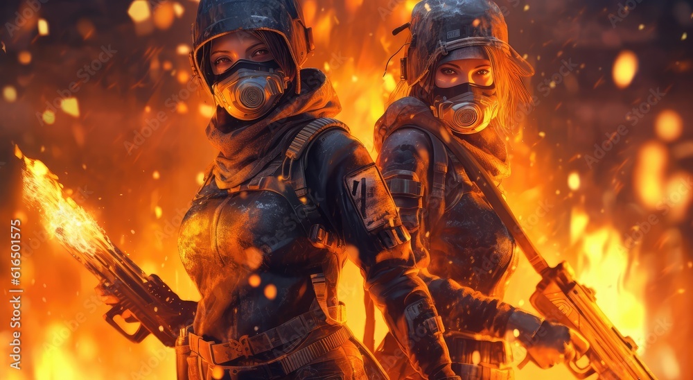 Two skilled players, armed with powerful guns, stand fearlessly at the ...