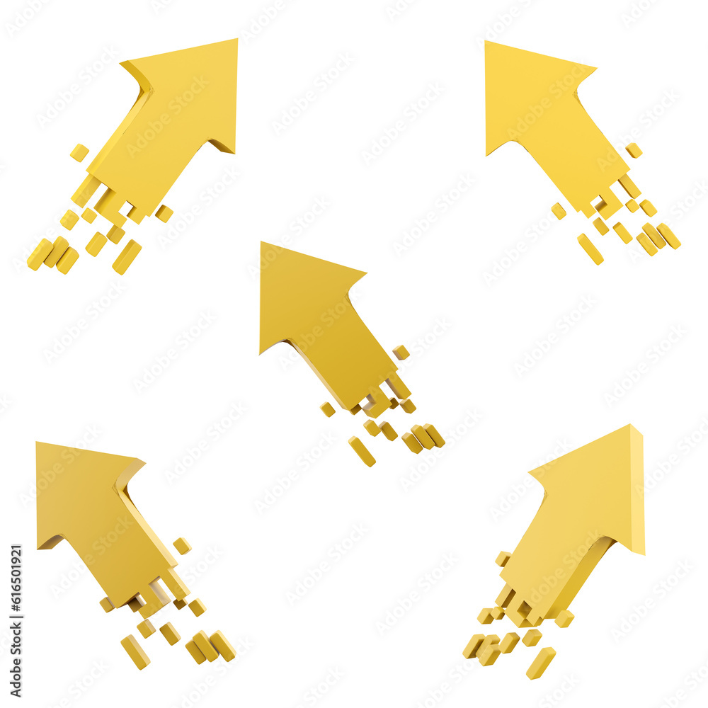 3d rendering yellow arrow icon set. 3d render arrow pointer different ...