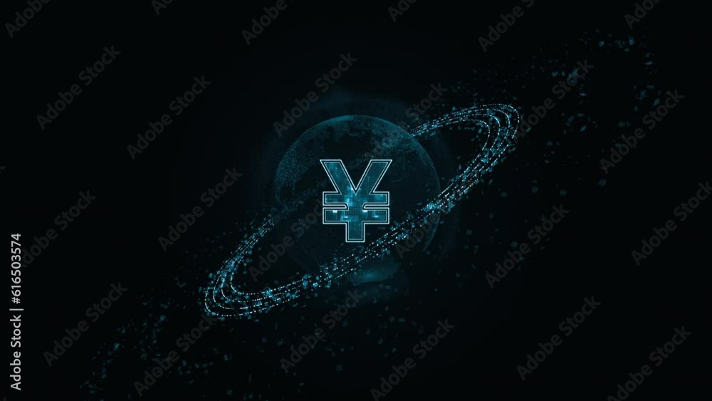 Motion graphic Blue digital money logo with particle ring circle ...
