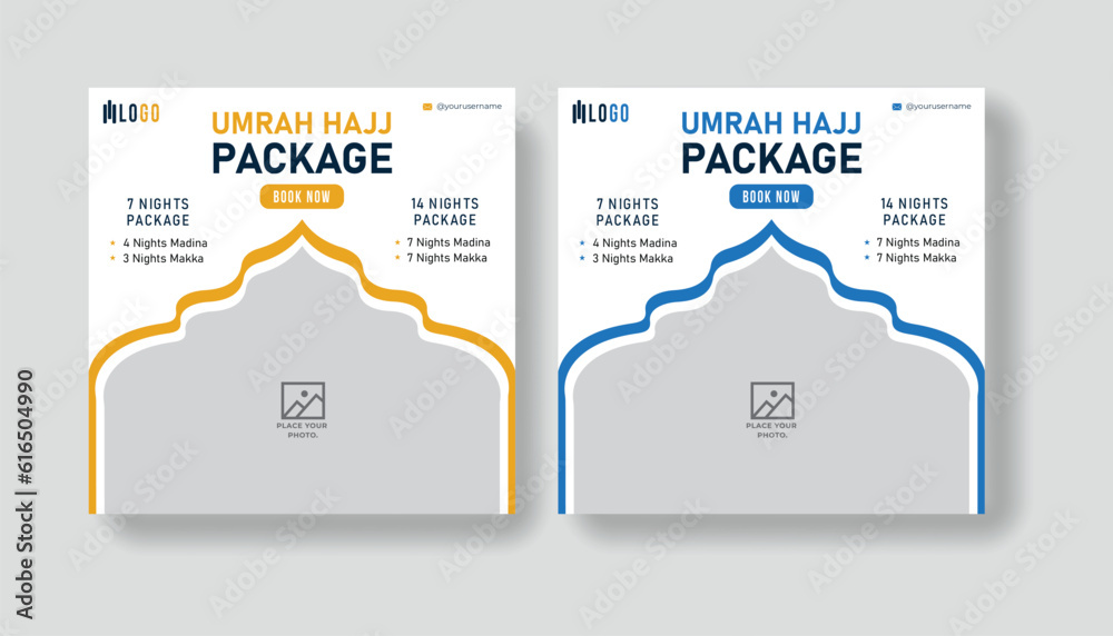 Islamic social media post design. Hajj and Umrah package web banners ...