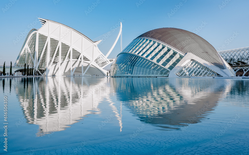 Valencia, Spain: City of Art and Sciences and Hemisferic reflected in ...