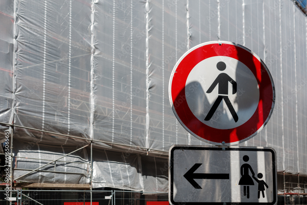 Poster Selective focus at pedestrian traffic walkway sign and ...