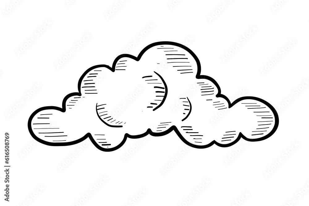 Vector Hand Drawn Cloud Isolated on White Background cartoon engraving ...