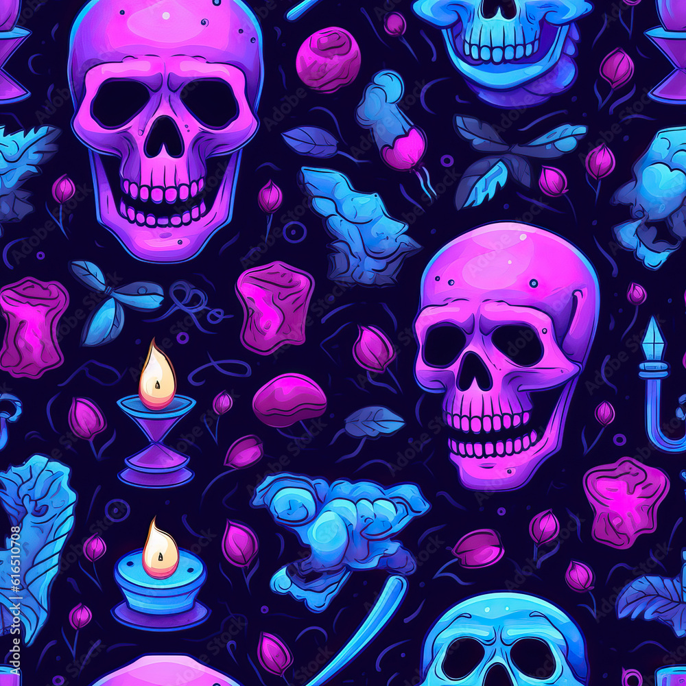 Pastel goth skull cute witchy magical seamless repeat pattern Stock ...