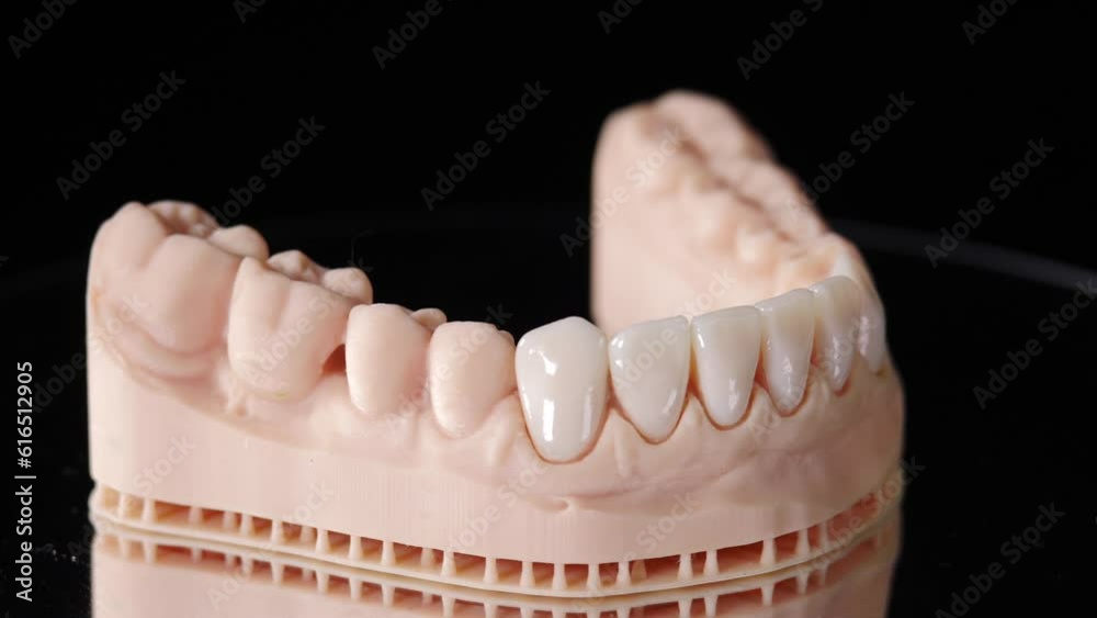 Veneers for teeth on jaw model. Rotating on black background ...