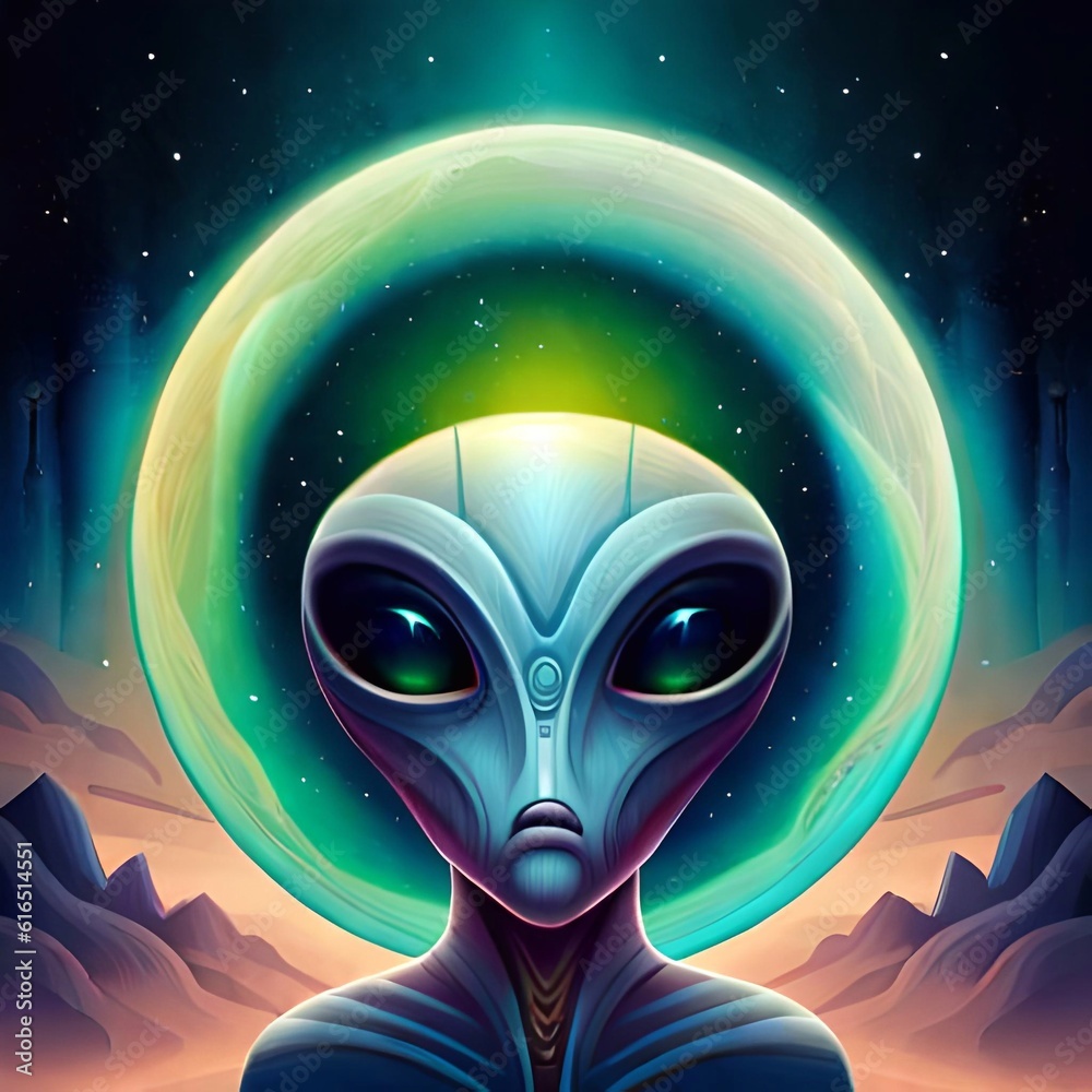 Space alien in outer space, computer generated illustration, 3D ...