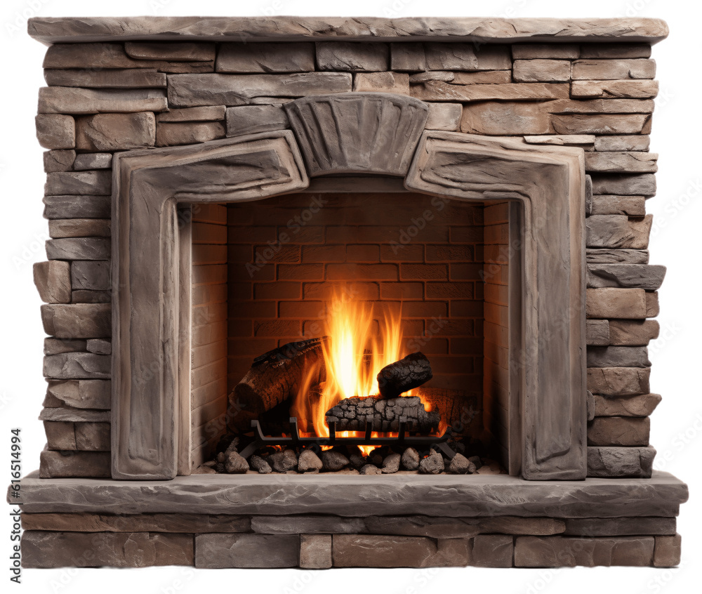 Stone fireplace isolated on transparent background. No background ...