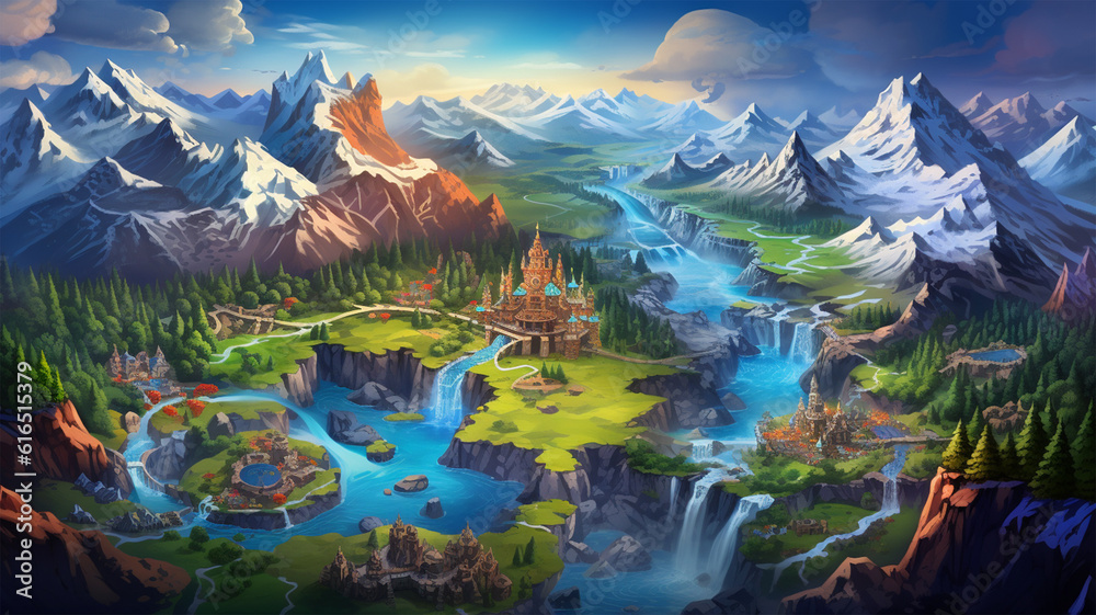 fantasy map game board illustration adventure element, generative ai ...