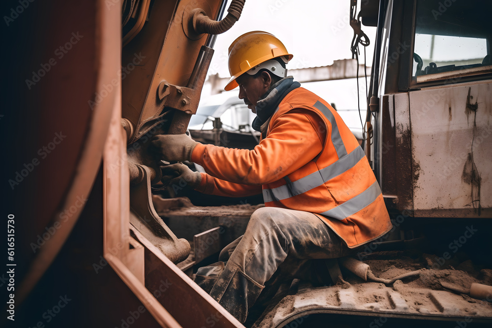 A construction worker in a hard hat and safety gear playing a grand ...