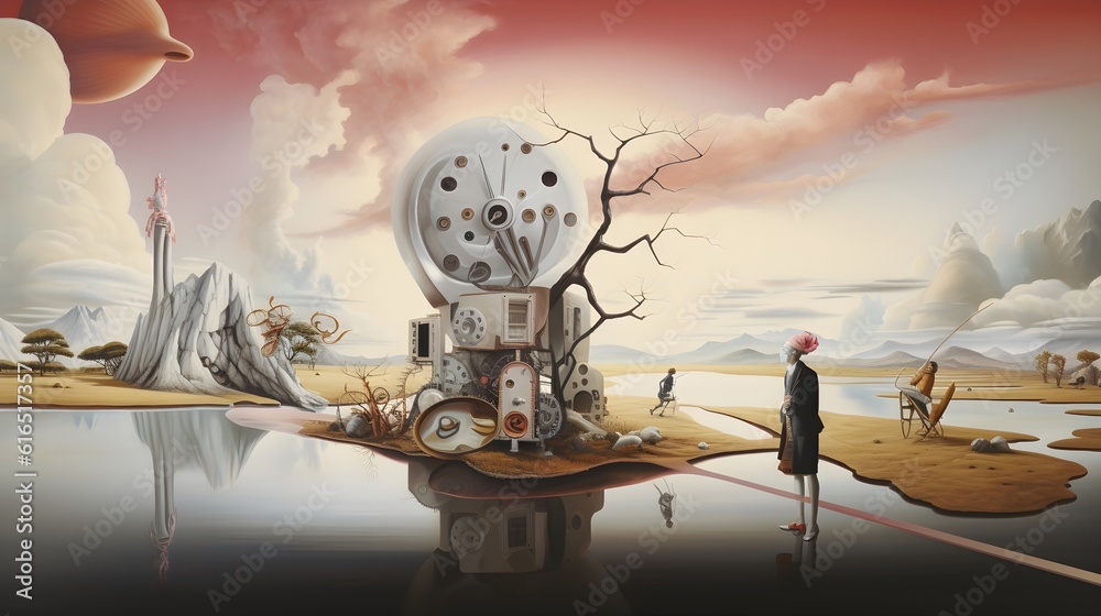 A surrealistic artwork with dreamlike imagery, unexpected ...