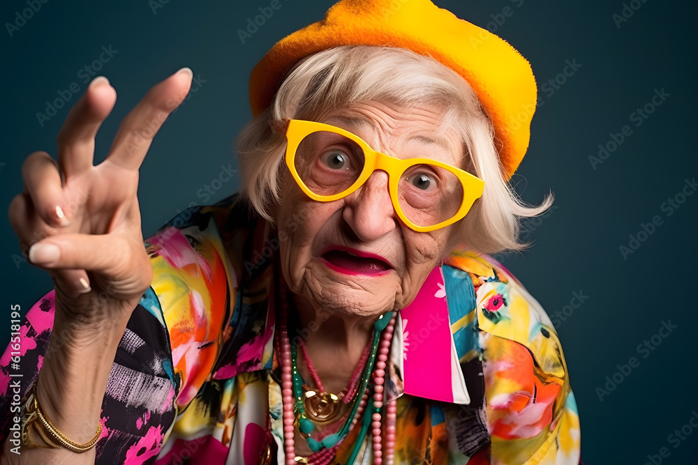 Funny old woman with a hip-hop haircut and a hip-hop outfit. Generative ...
