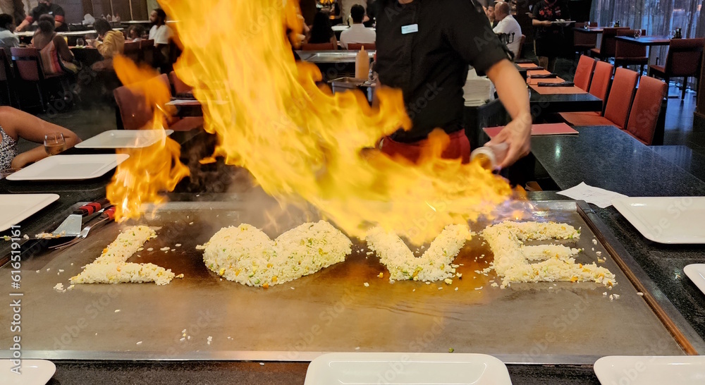 Love Fried Rice Hibachi Japanese steakhouse prepared flame at table ...