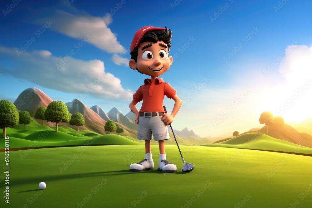 Cute Cartoon Golfer on a Golf Course Stock Illustration | Adobe Stock