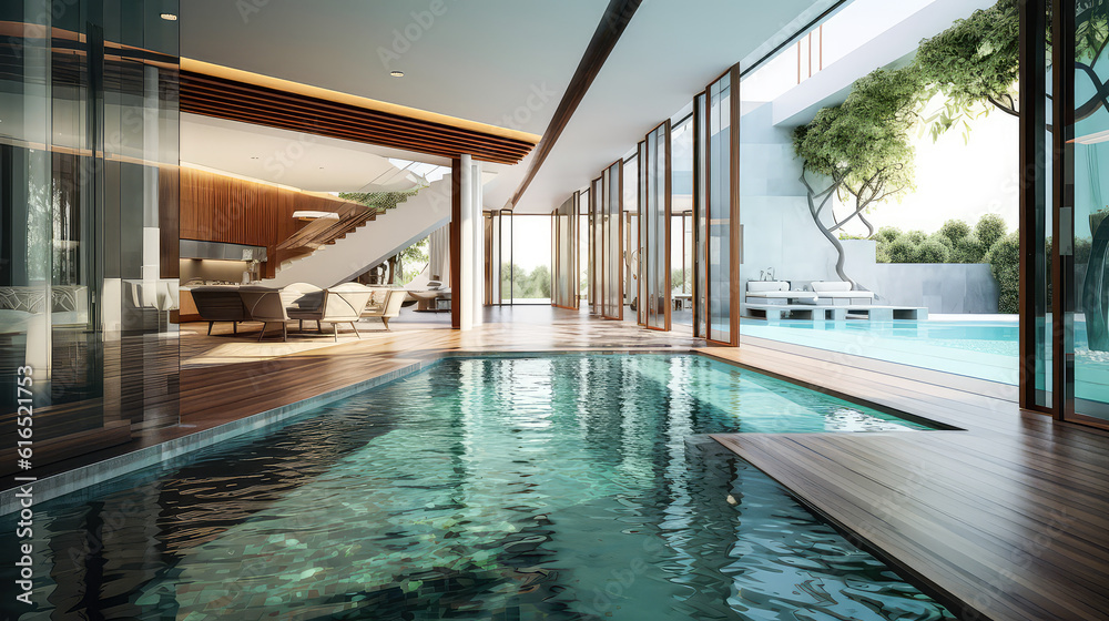 3D render, Modern Interior and pool villa Concept: Embracing the ...
