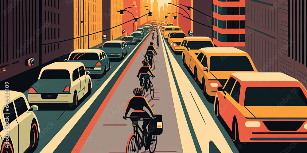 Cycling in the city Bike Lane Traffic jam - Generative AI Stock ...