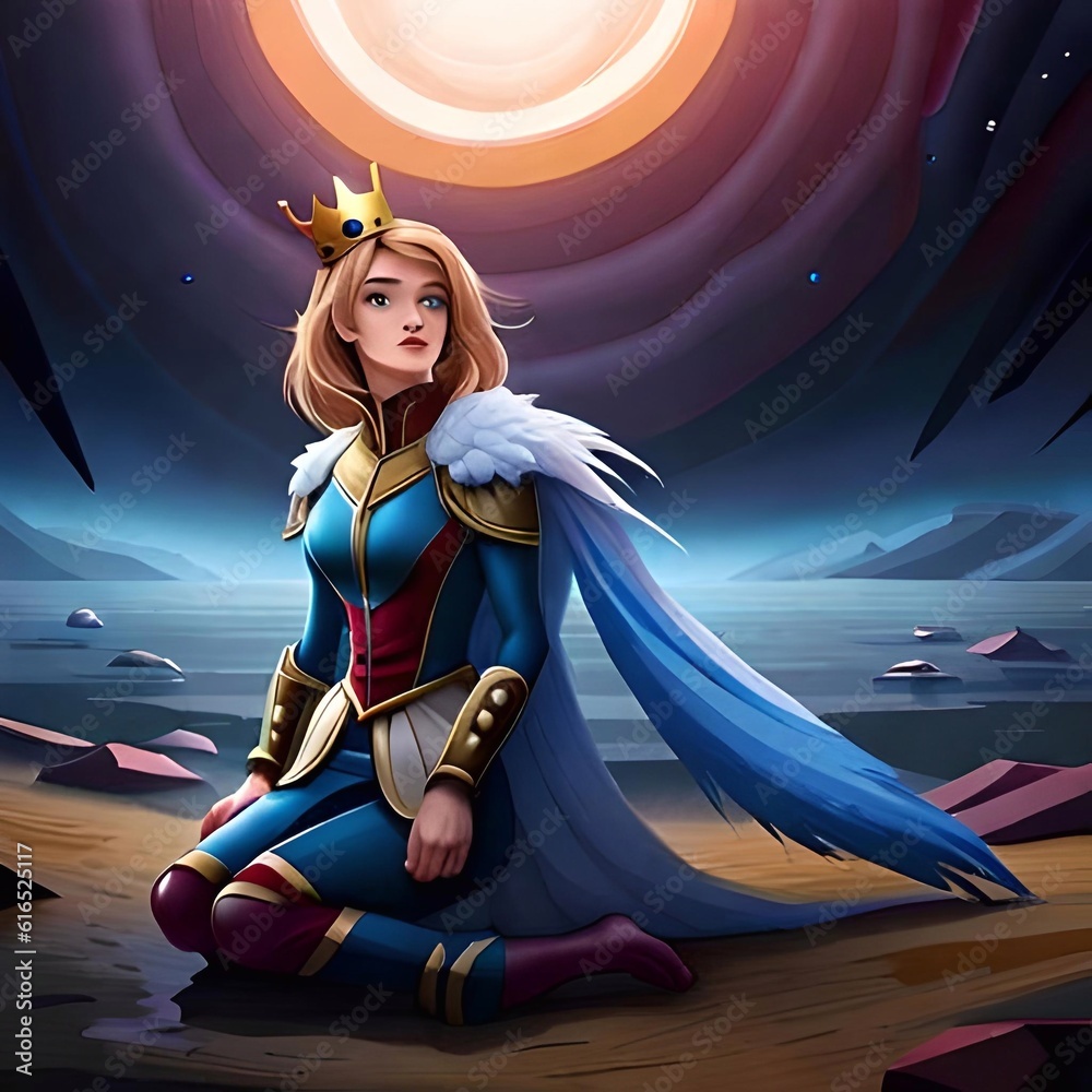 Cartoon scene with beautiful princess in the moonlight illustration for ...