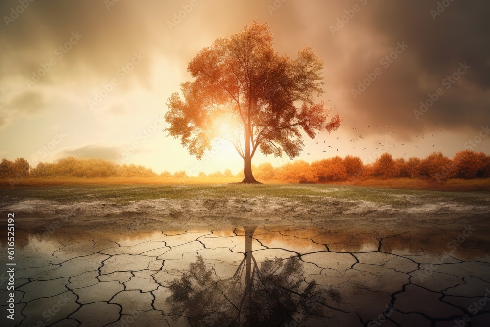 Planet earth climate change tree concept created with generative AI ...