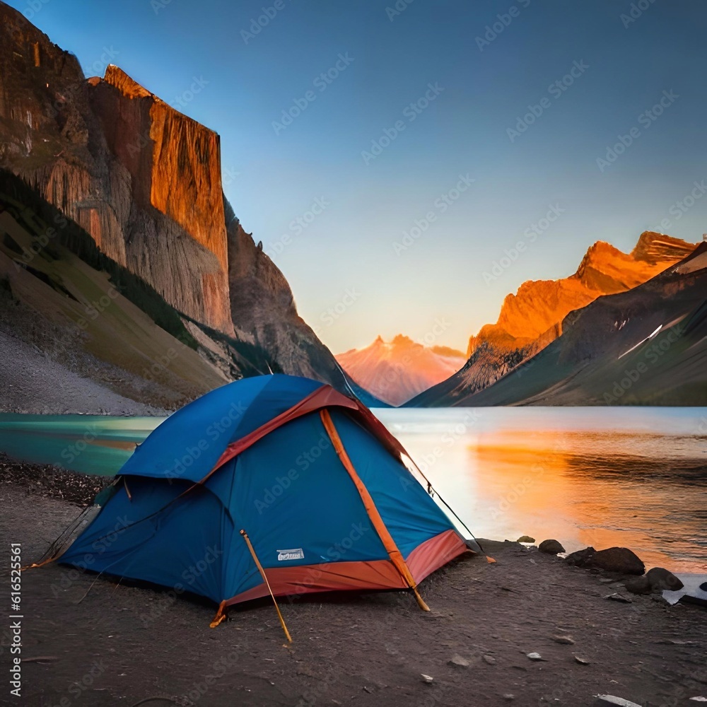 Camping on the shore of Lake Louise, Banff National Park, Alberta ...