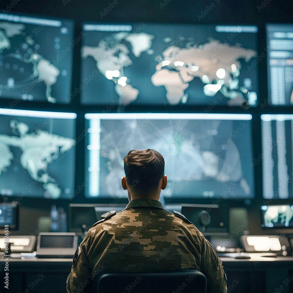 Tactical Expertise, Soldier Working in the War Room with Maps and ...