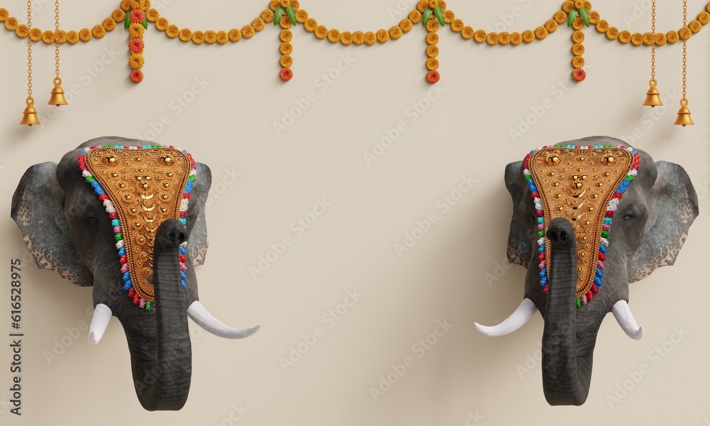 3d render onam festival with elephant in yellow background,Thrissur ...