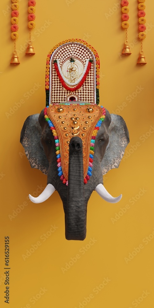 3d render onam festival with elephant in yellow background,Thrissur ...