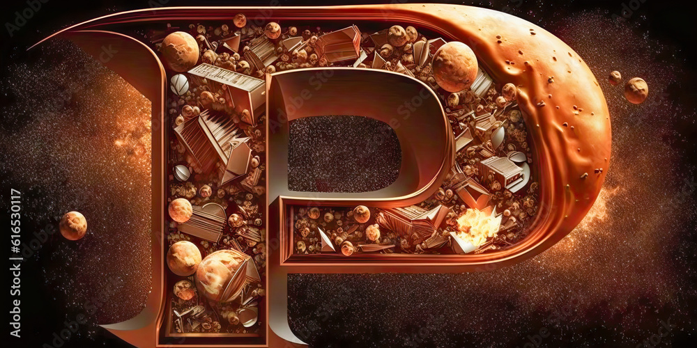 Yummy Chocolate Candy Alphabet. Render of Letter P Isolated on dark ...