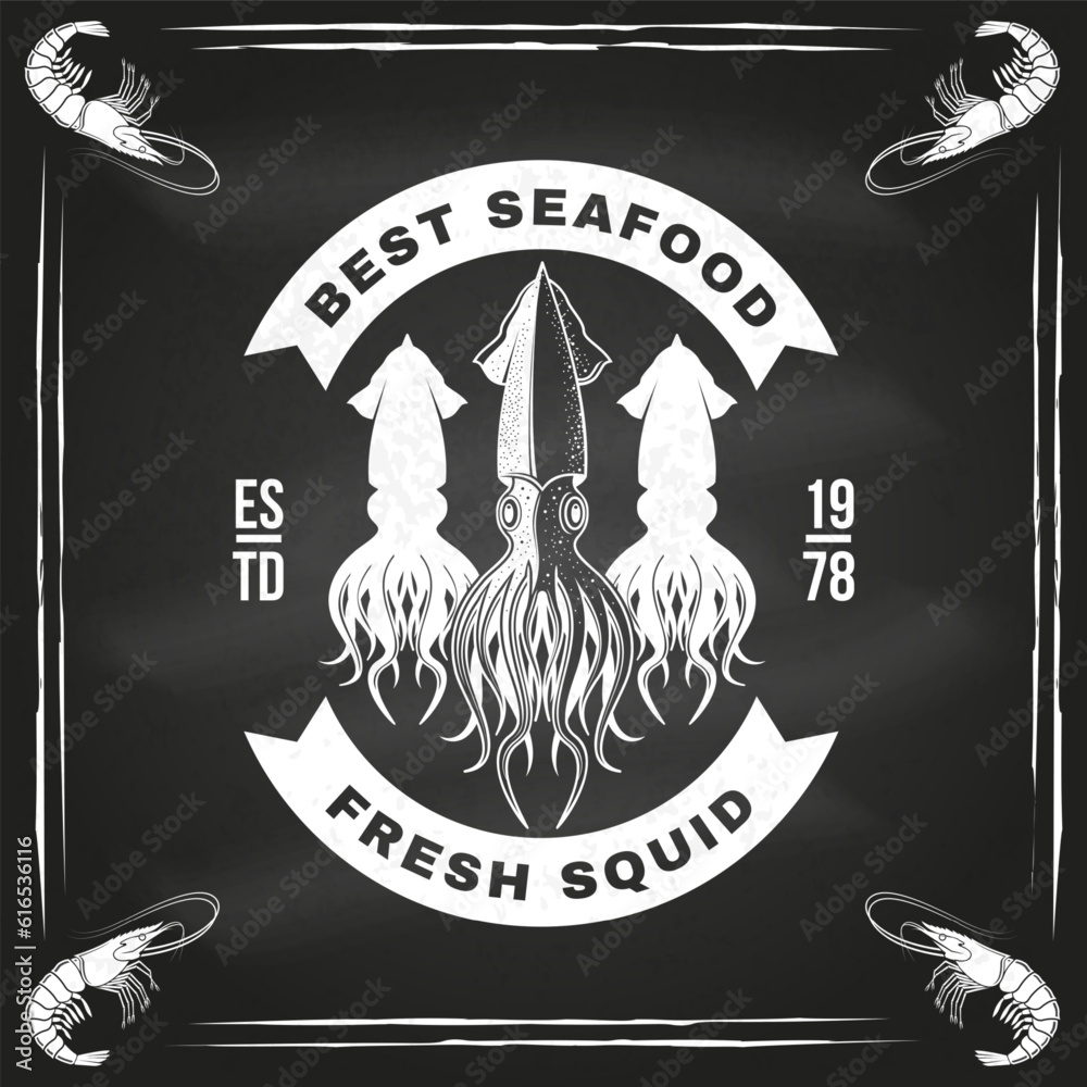 Best seafood. Fresh squid delicious on chalkboard. Vector. For seafood ...