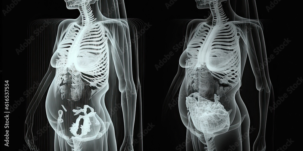 Pregnancy X-ray: X-ray of pregnant woman's pelvis and fetus - Generative AI Stock イラスト | Adobe Stock