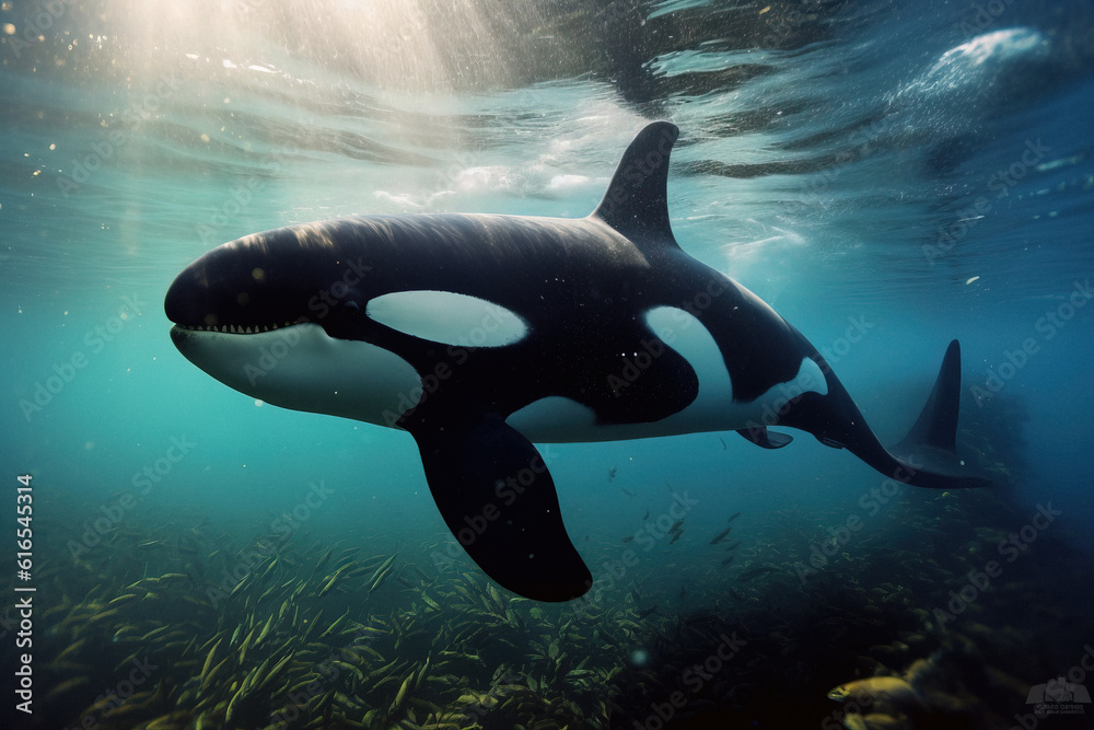 Majestic orca whale swimming in the ocean generative ai Stock ...