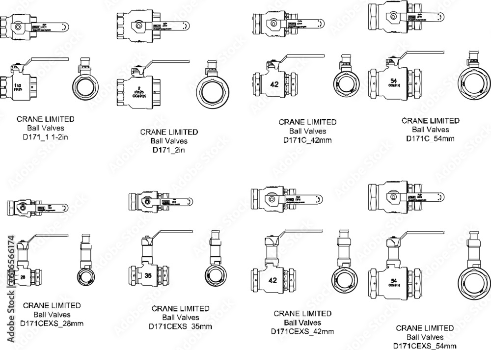 Vector illustration sketch of detailed technical design of stop faucet ...