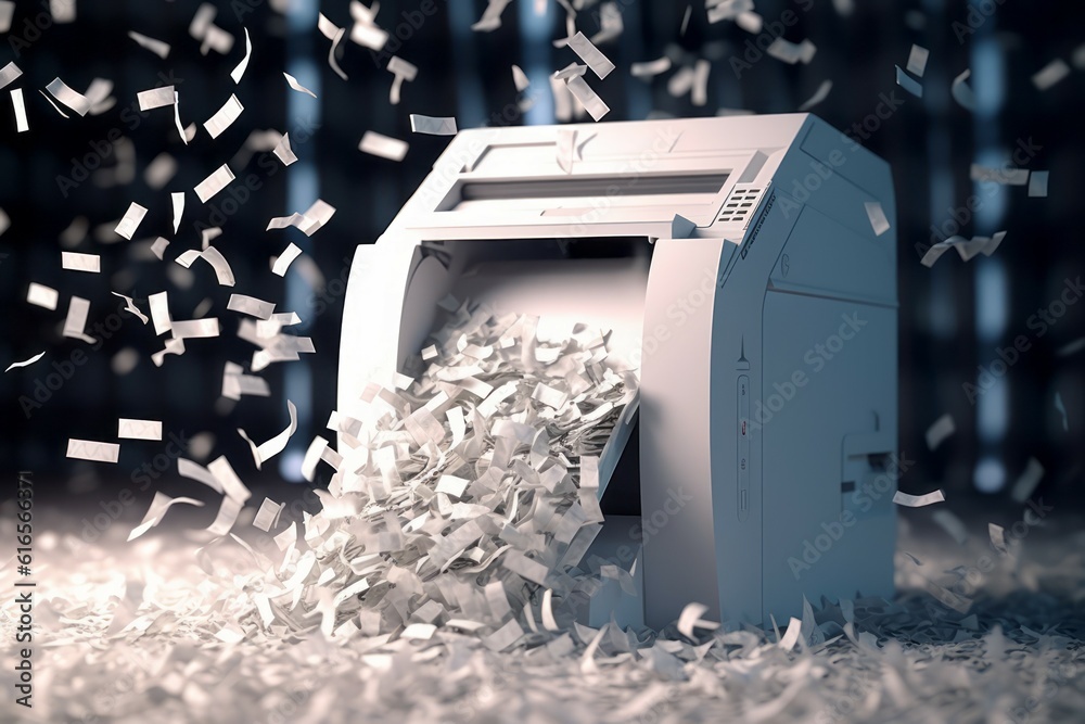 Paper shredder for shredding documents. Background with selective focus. AI generated, human ...