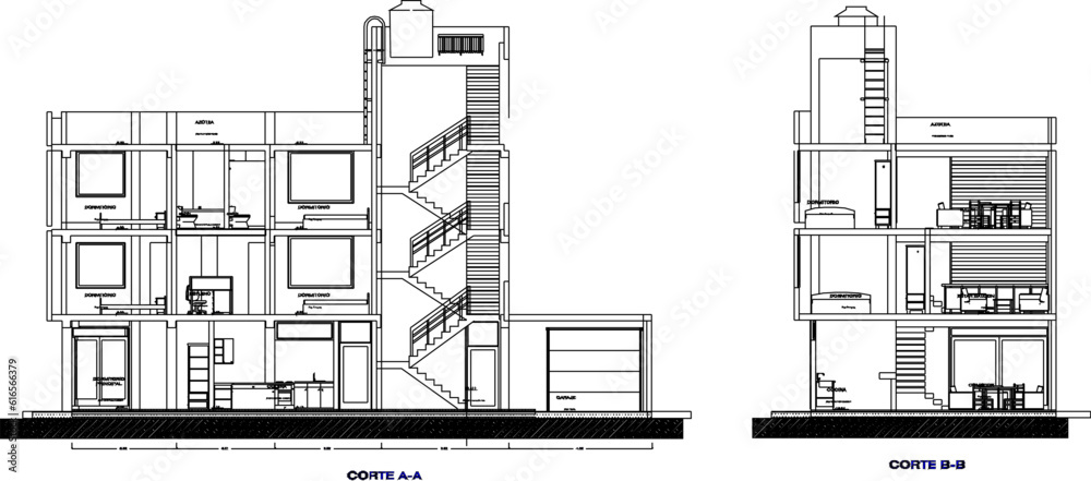 Vector sketch illustration of three storey shop house design for simple ...